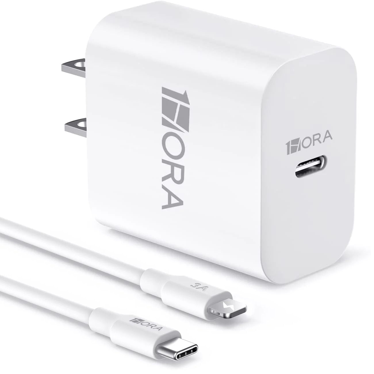20W USB-C PD 3.0 Power Delivery Wall Charger + USB-C to Lightning Cable ...