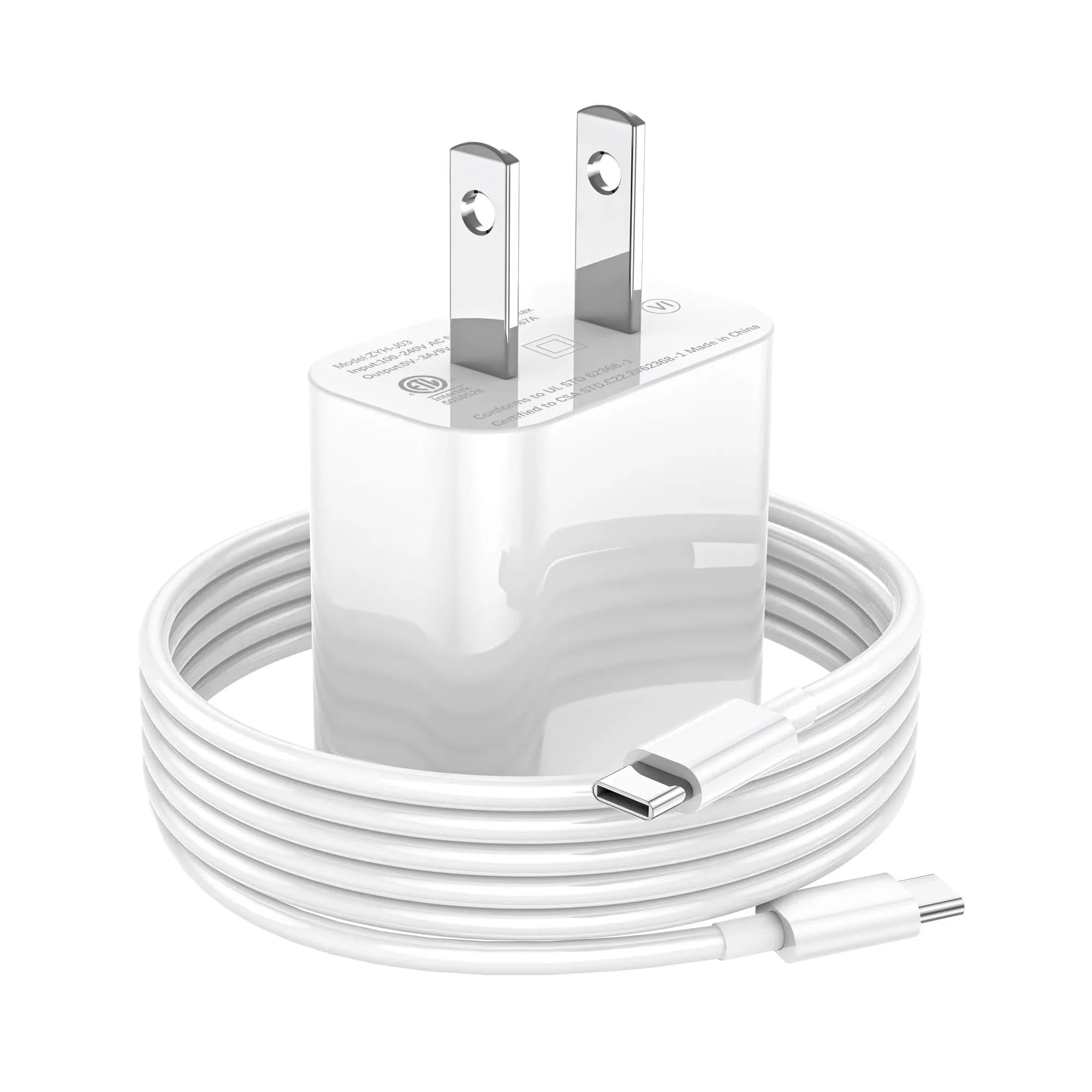 20W USB-C Fast Charger Adapter with 10ft USB-C Cable for iPhone 15, 15 ...