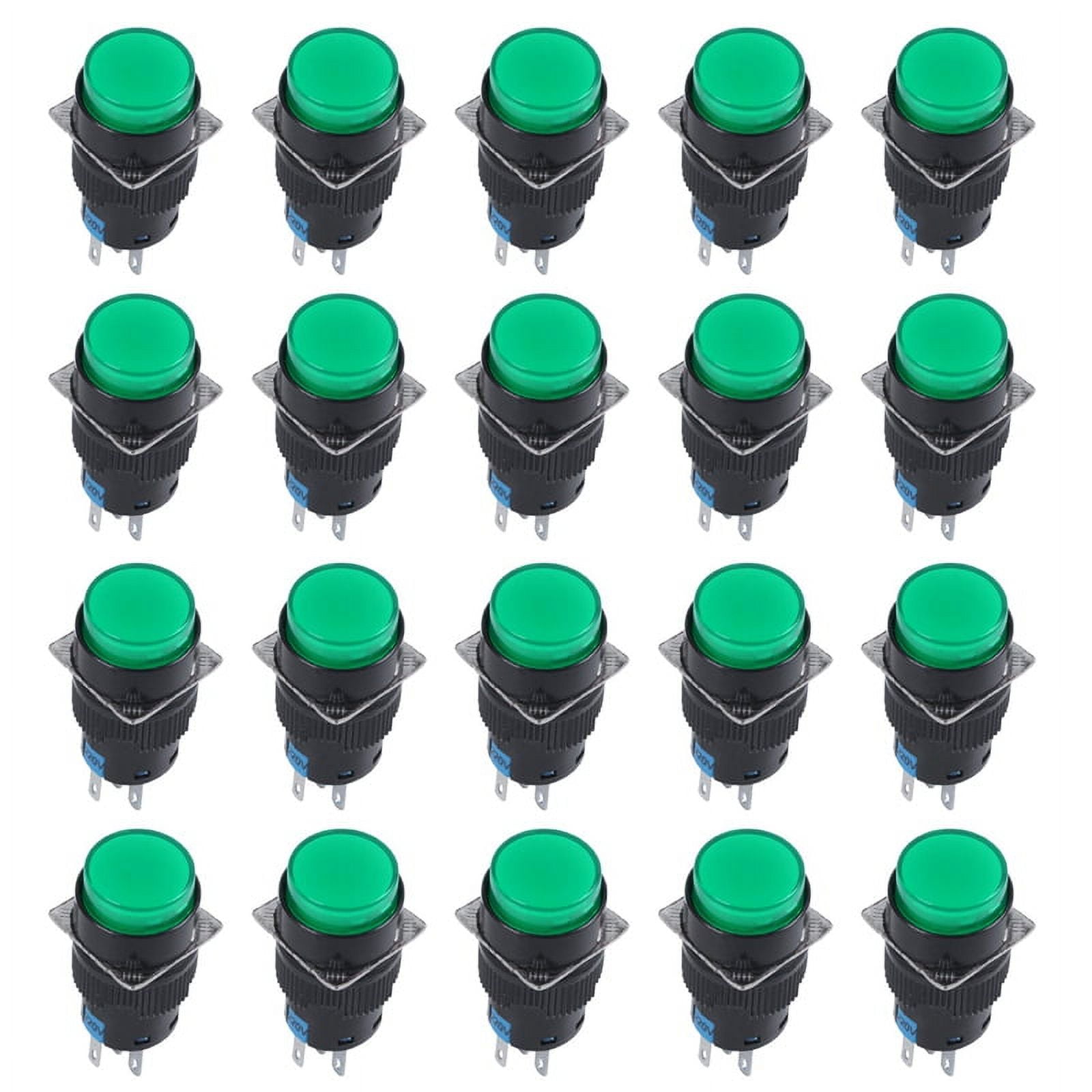 20X AC 250V 5A SPDT 1NO 1NC 5 Pins Latching Green Push Button Switch W ...