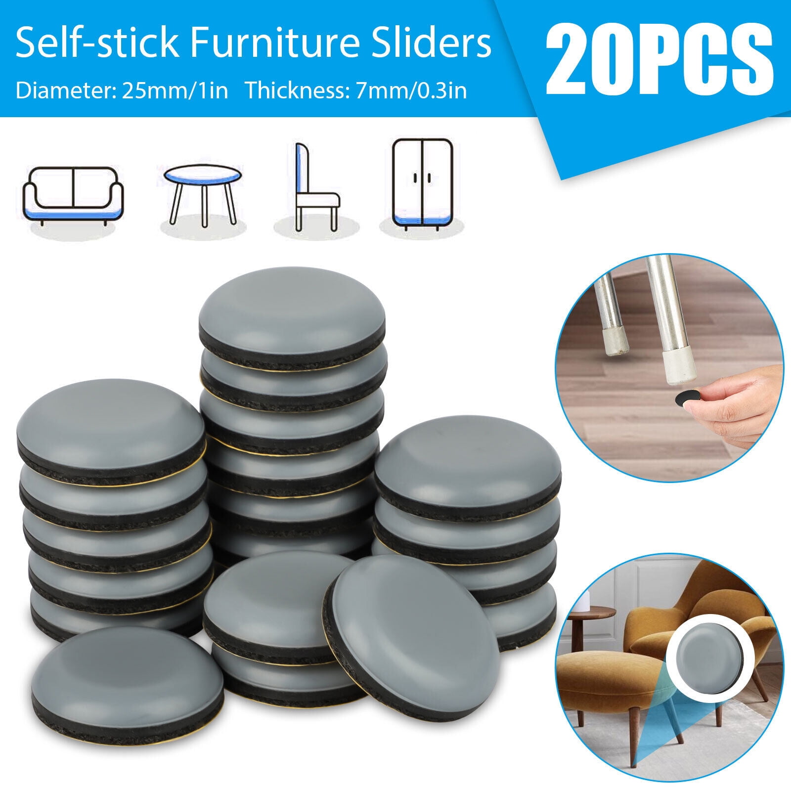 20X Adhesive Furniture Pads Glides Sliders Chair Leg Protectors Floor ...