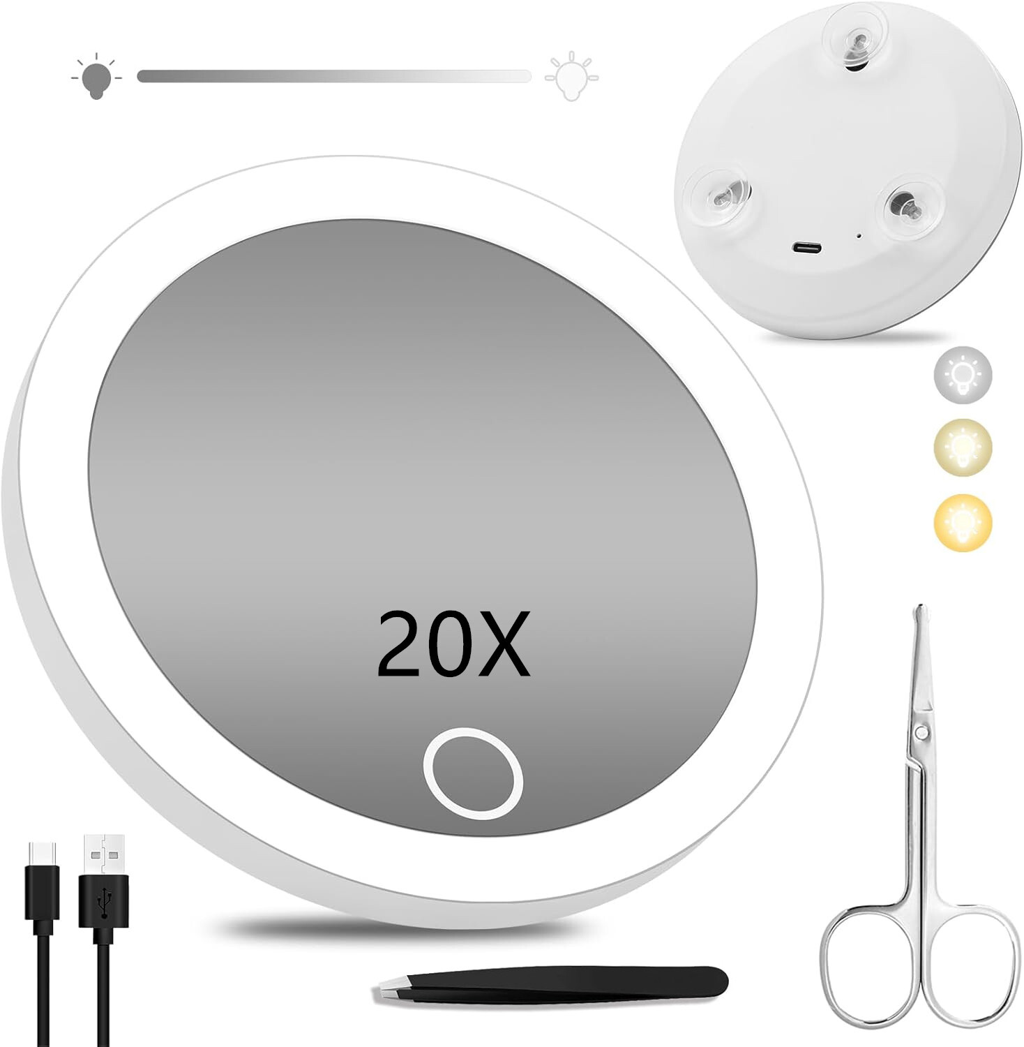 20X Magnifying Mirror with Light, 4'' Portable Mirror 20X Magnification ...