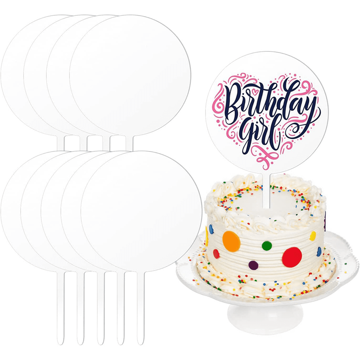 20X Round Acrylic Cake Toppers Clear Circle DIY Cake Topper Blanks ...