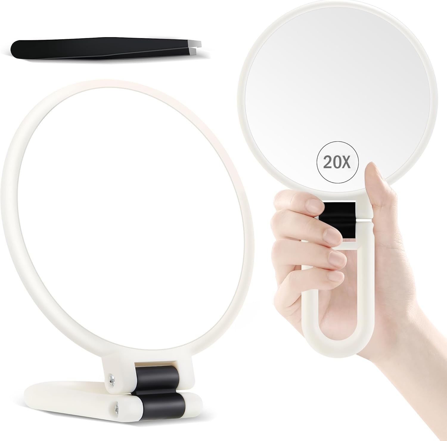 20X magnifying glass, hand mirror with handle, double-sided hand mirror ...