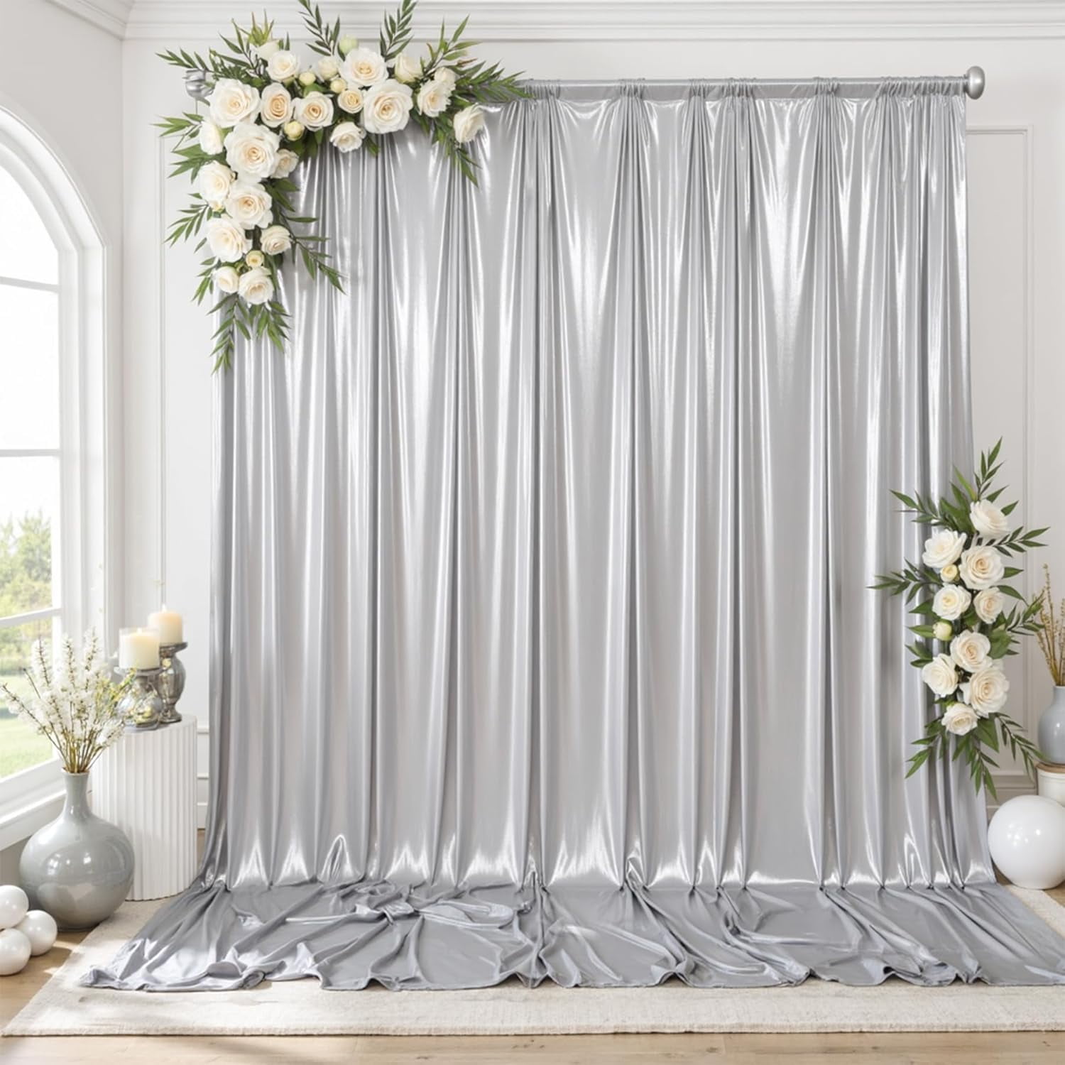 20X10 FT Silver Backdrop Curtain for Parties, Glitter Photo Backdrop ...