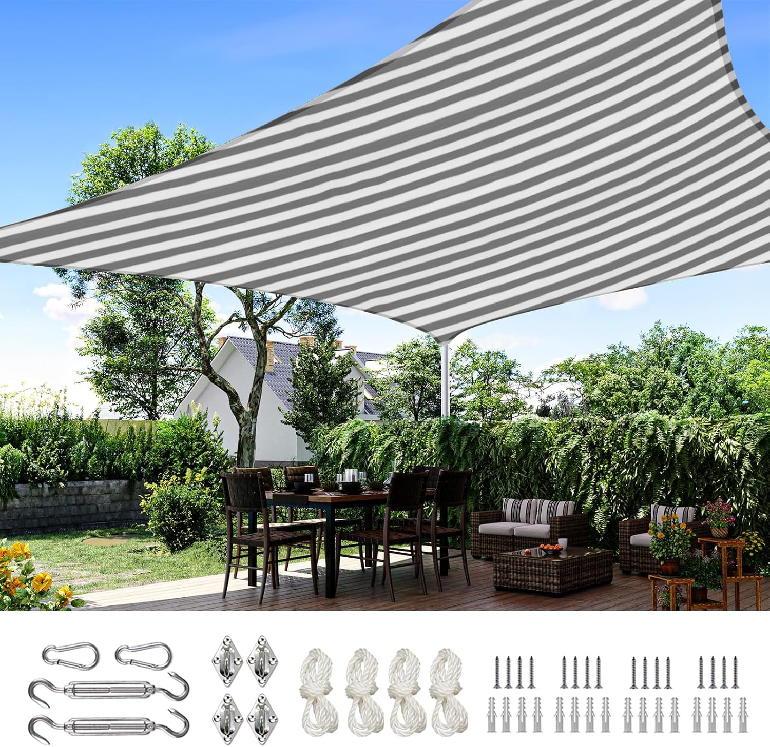 20X20FT 185G HDPE Square Sun Shade Sail Canopy 98% UV Block Outdoor ...