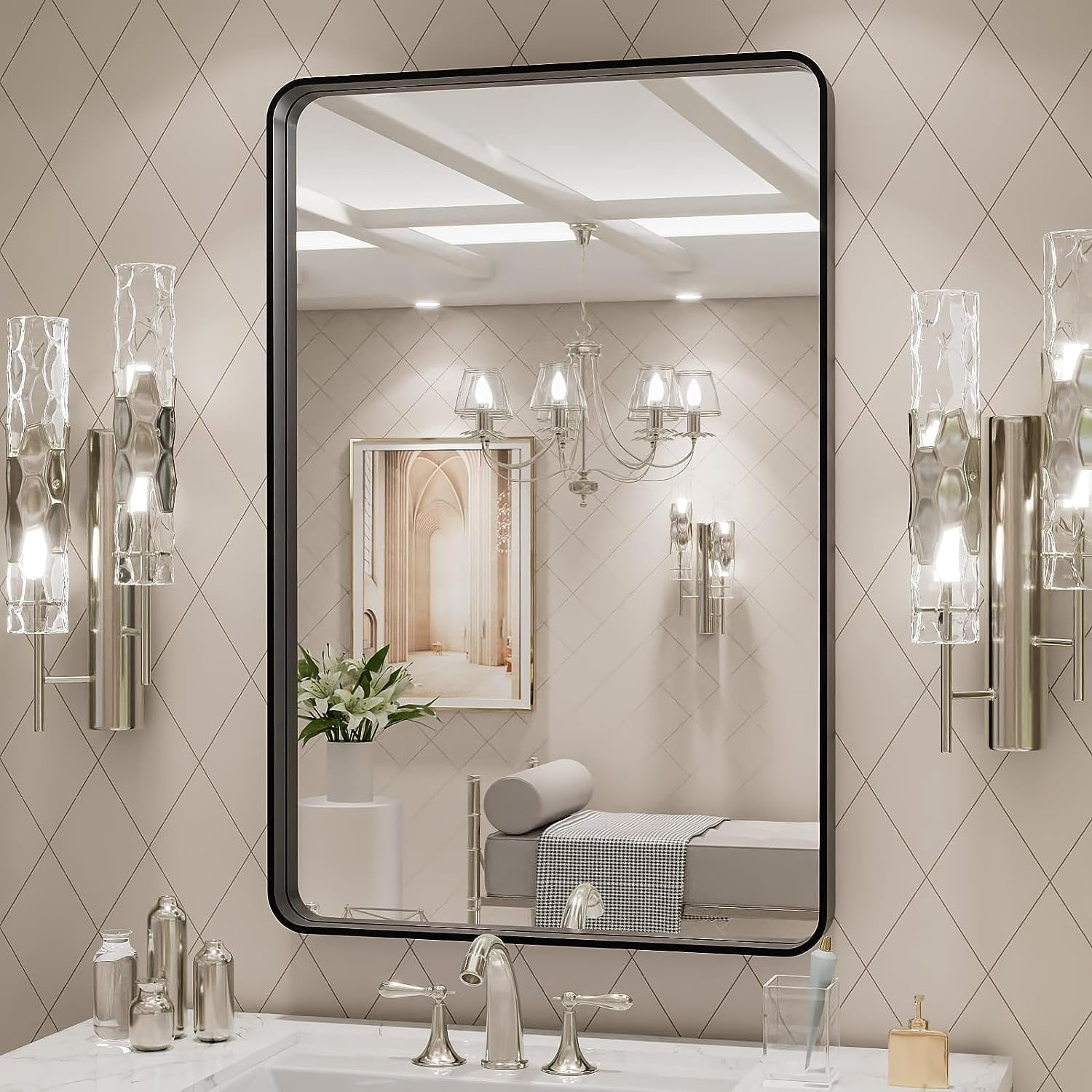20X28 Inch Black Metal Framed Bathroom Mirror for Wall, Matte Black ...