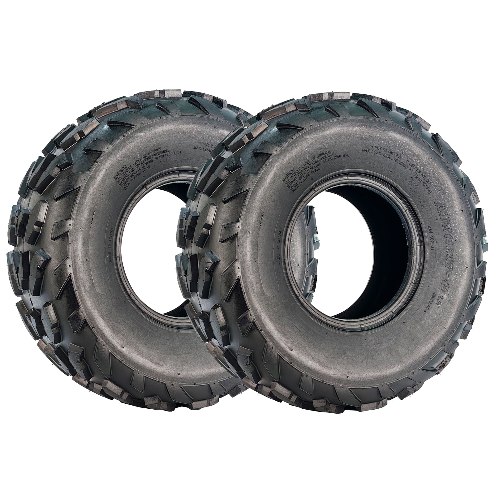 20X7-8 ATV UTV Tires (Set of 2) - 4 Ply Tubeless Sport Tires with V ...