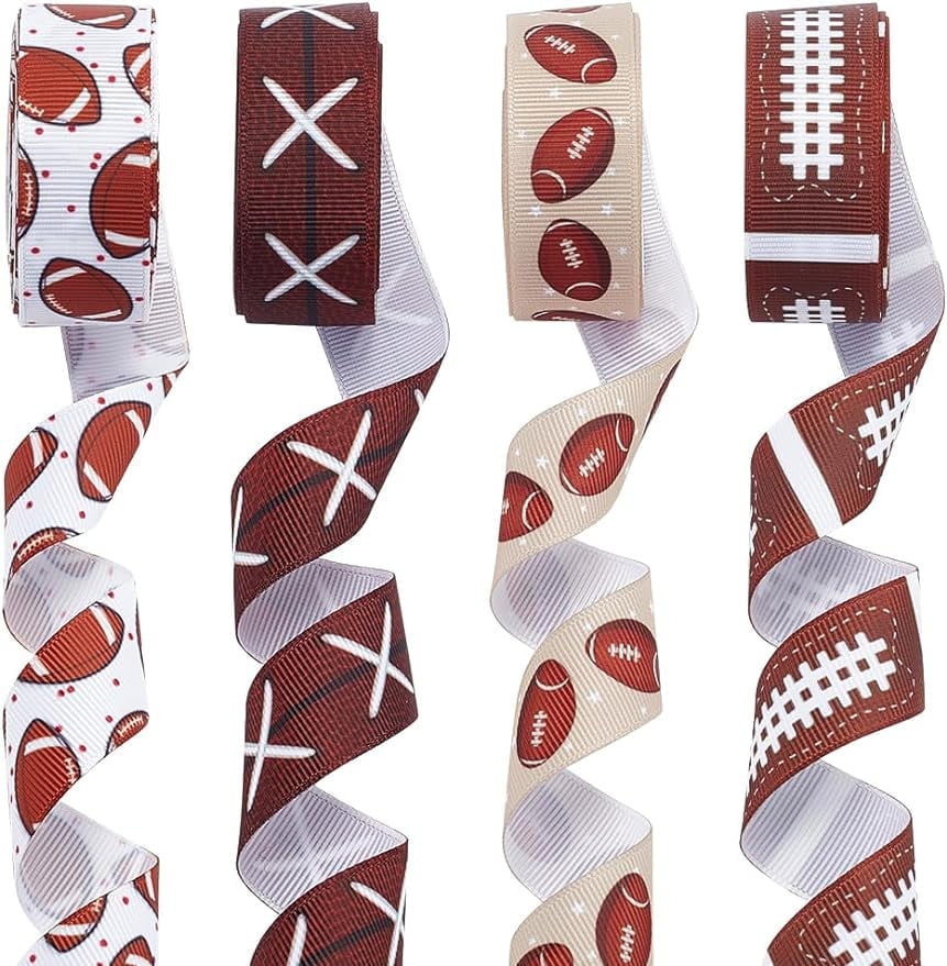 20Yards 4Styles Football Wire Ribbon Sports Stripe Printed Ribbon Rugby ...