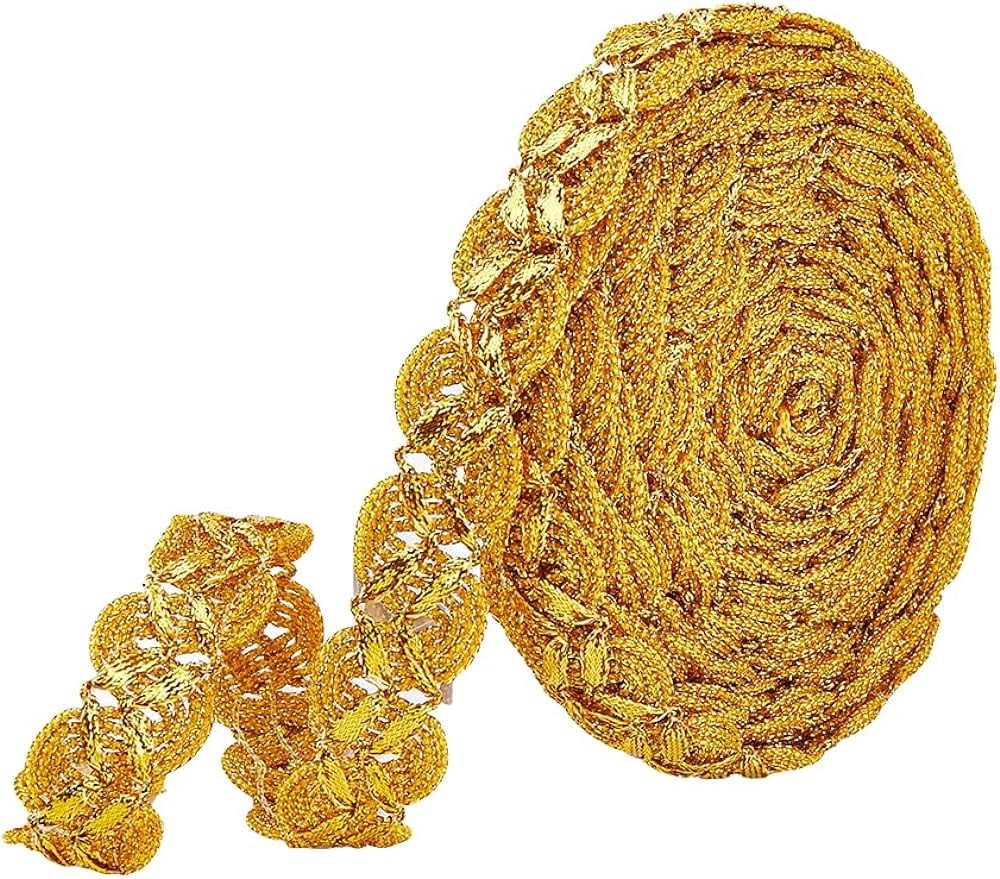 20Yards Gold Lace Trim Polyester Ribbon with Wave Pattern Metallic ...