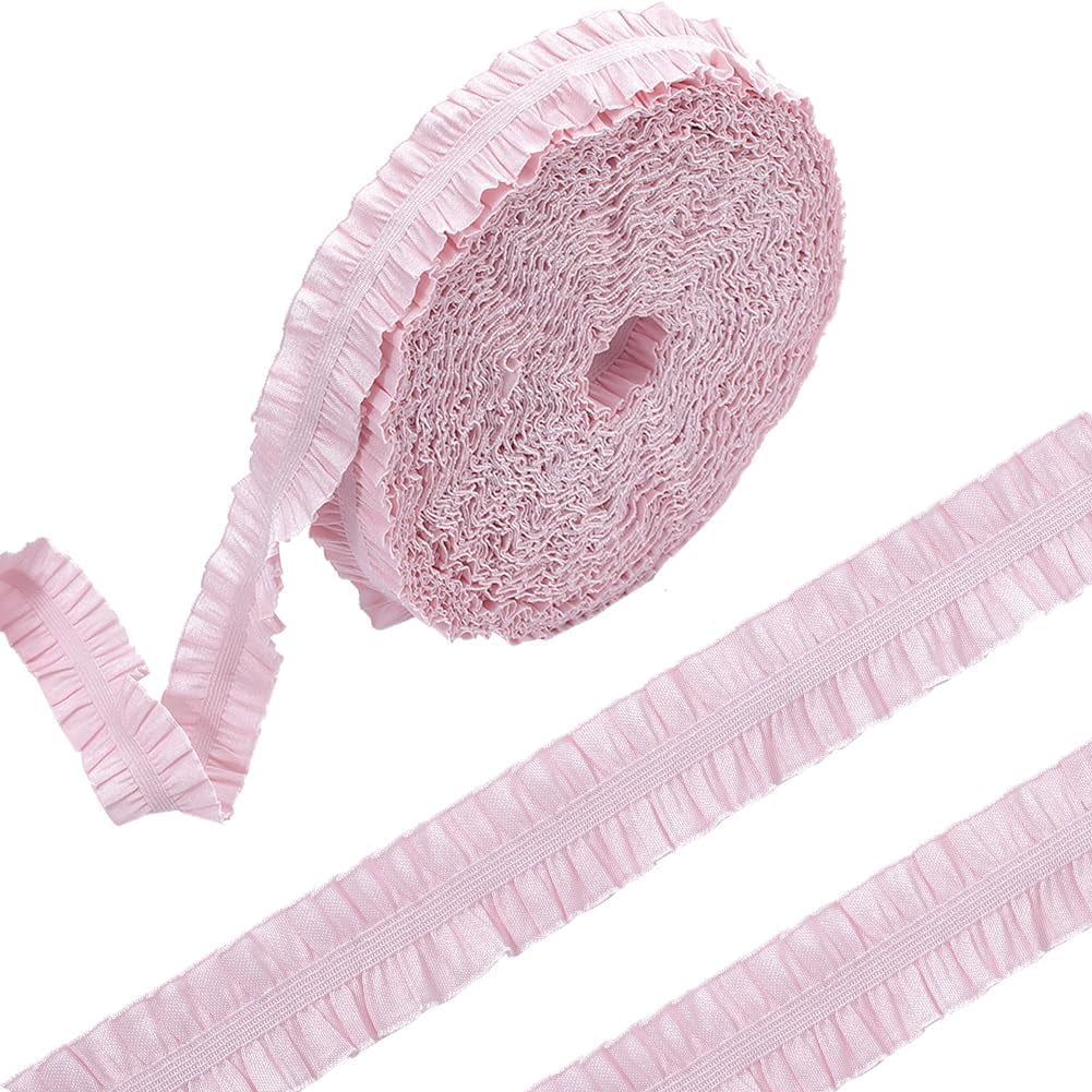 20Yds 1 Inch Double Ruffle Stretch Ribbon Pleated Elastic Lace Trim ...