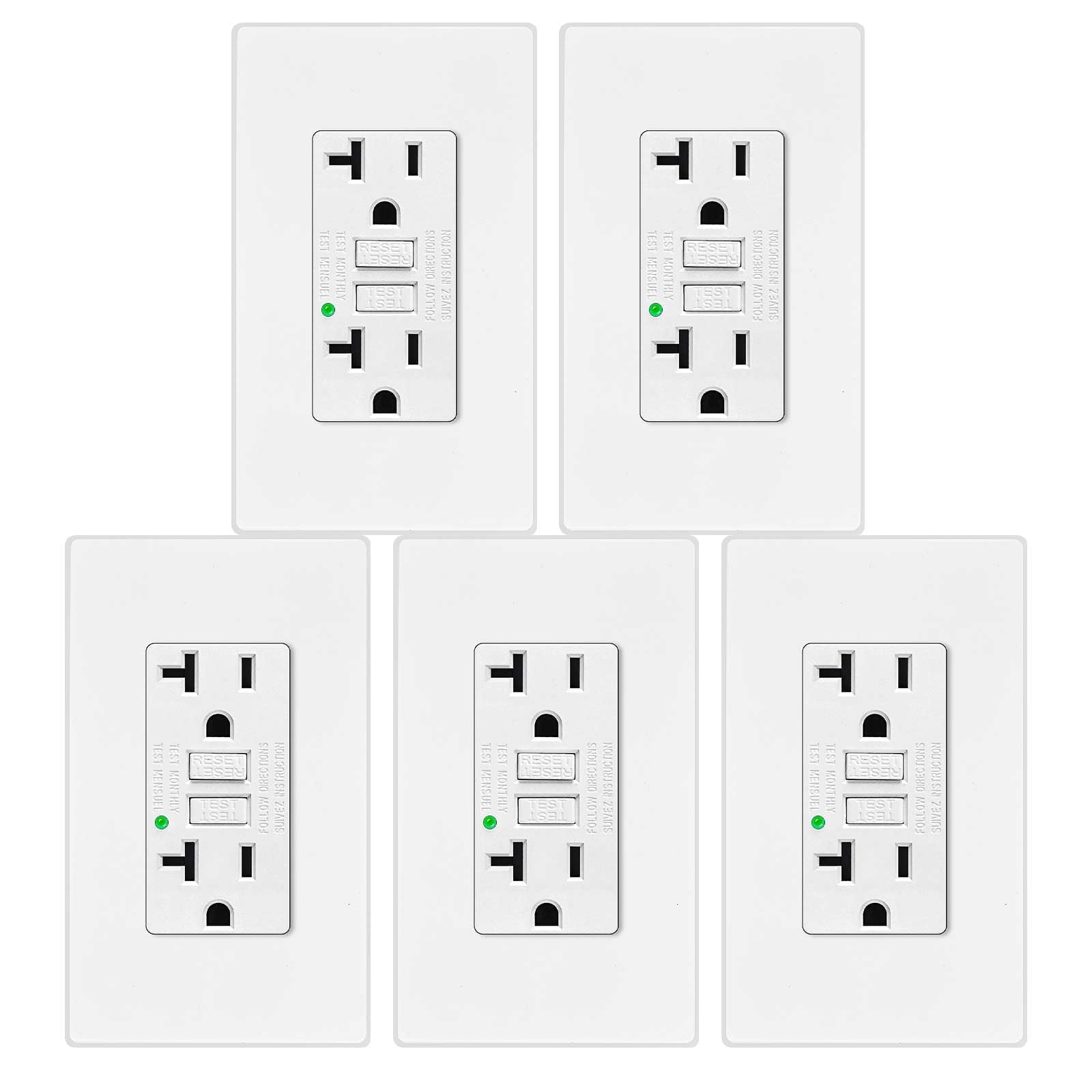20amp GFCI Outlets Non Tamper Resistant 5PK,Greencycle GFI Duplex ...