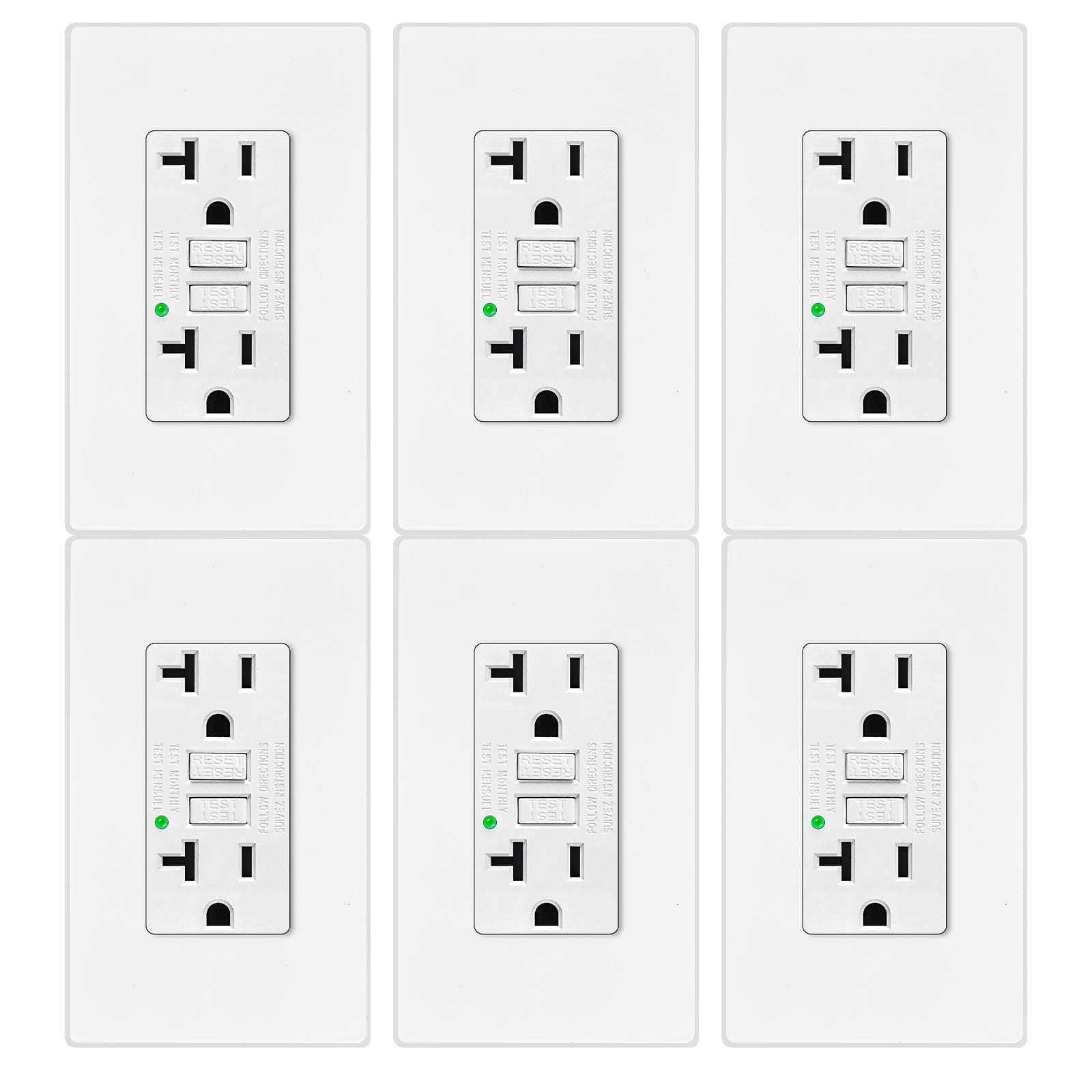 20amp GFCI Outlets Non Tamper Resistant 6 PK,Greencycle GFI Duplex ...