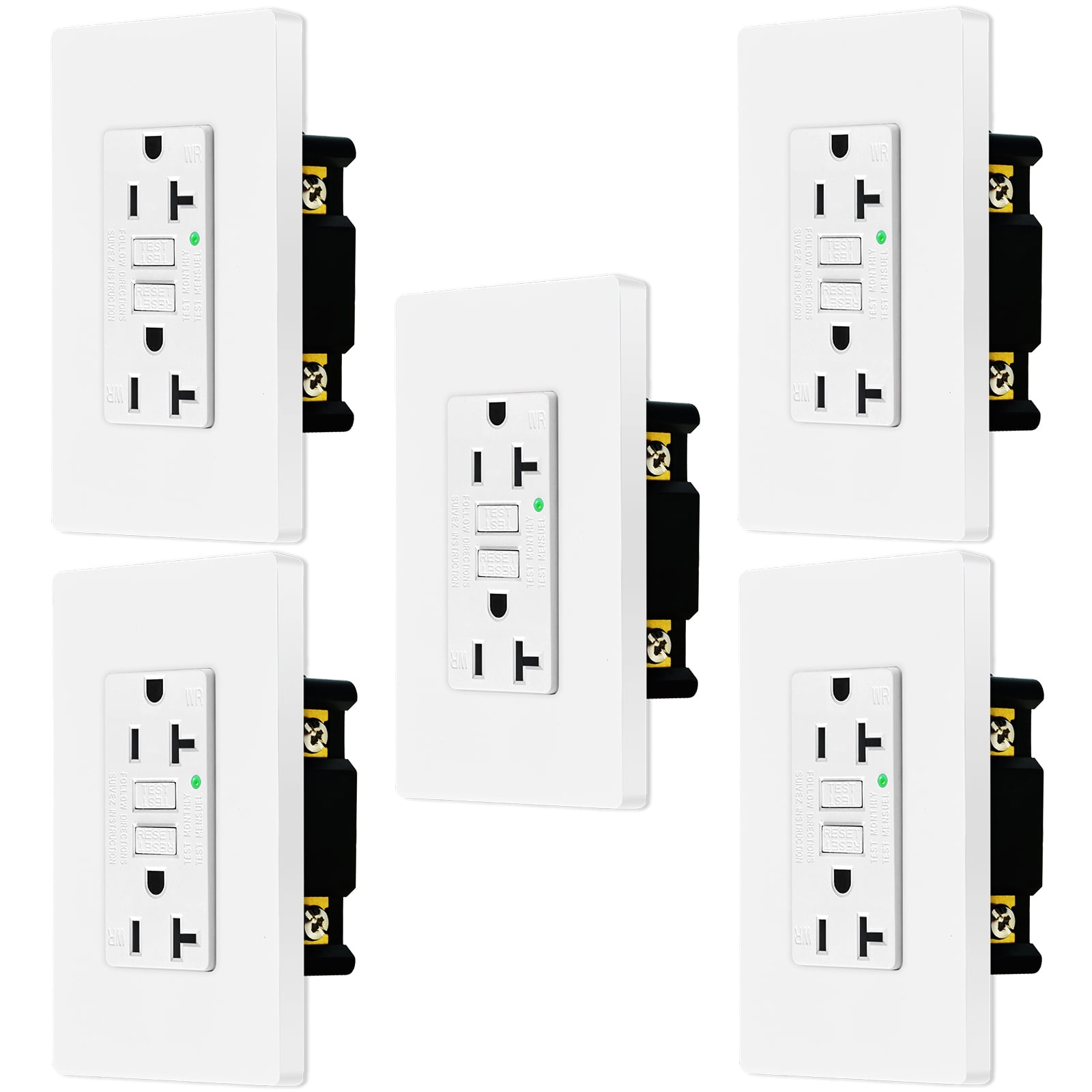 20amp GFCI Outlets Non Tamper Resistant 5PK,Greencycle GFI Duplex ...