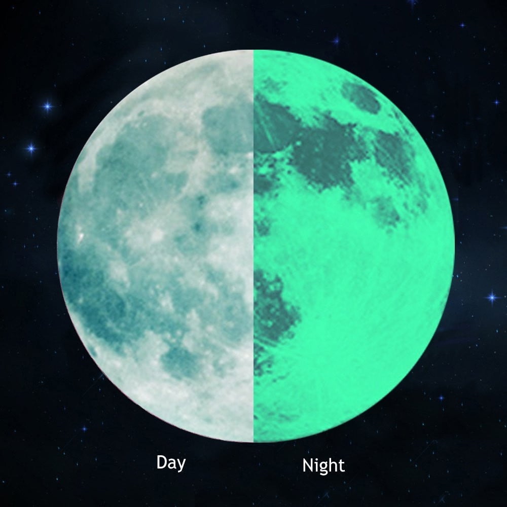 20cm 3D Large Moon Fluorescent Wall Sticker Removable Glow In The Dark ...
