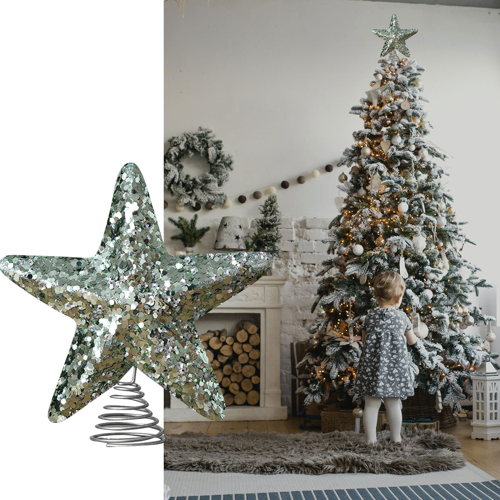 20cm Christmas Tree Star Topper, Beaded Three-Dimensional Five-Pointed ...