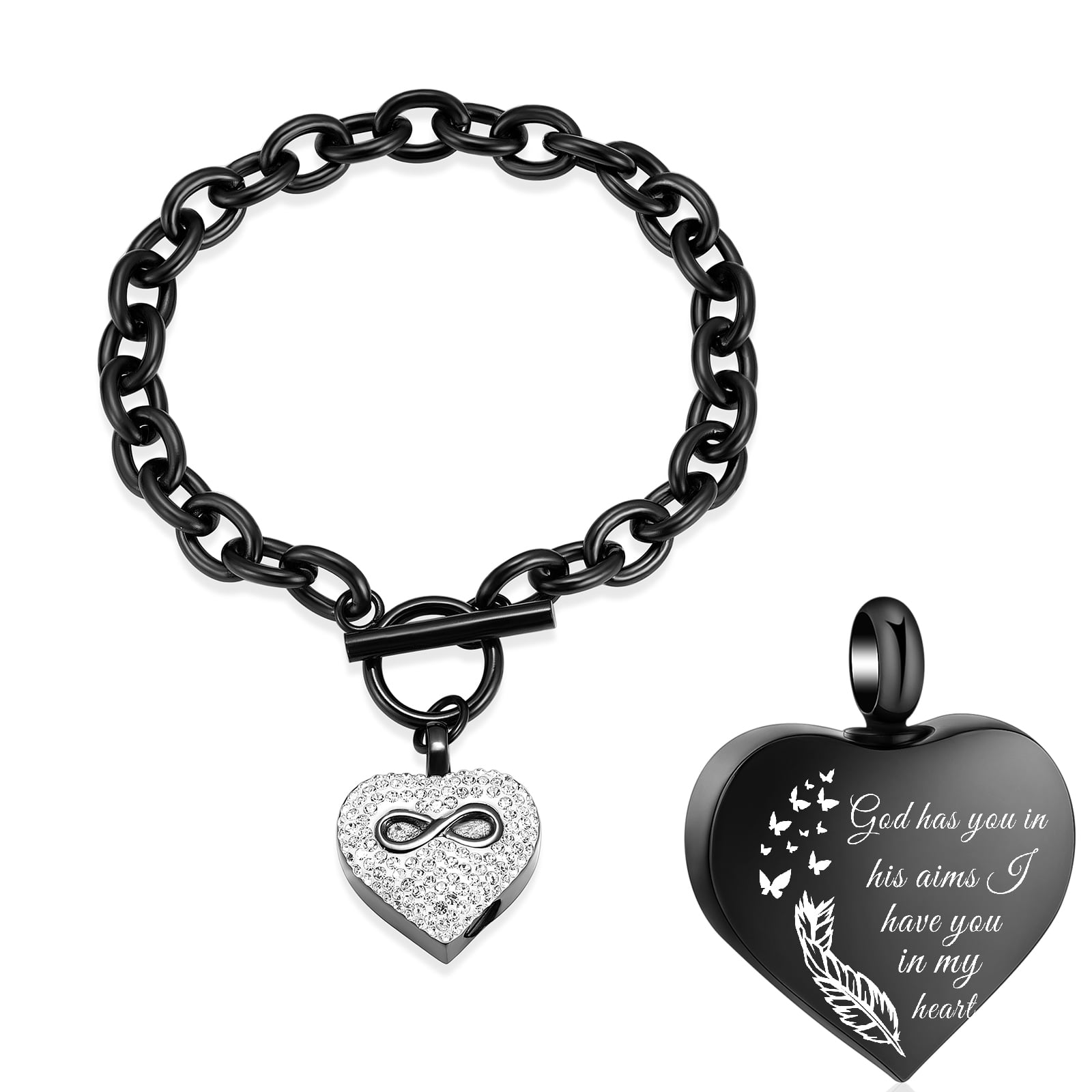 20cm Infinity Love Heart Locket Chain Link Bracelet Keepsake Cremation ...