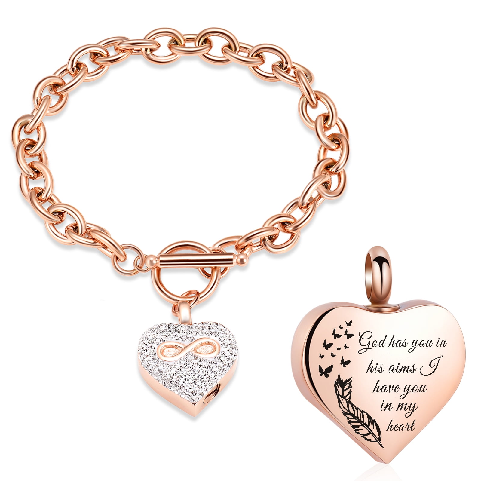 20cm Infinity Love Heart Locket Chain Link Bracelet Keepsake Cremation ...