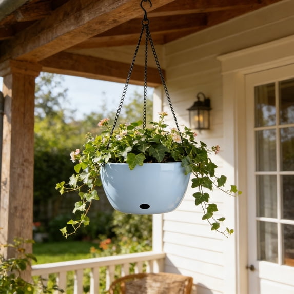 20cm Large Diameter Hanging Basket with Chain, Plastic Planter Pot for ...