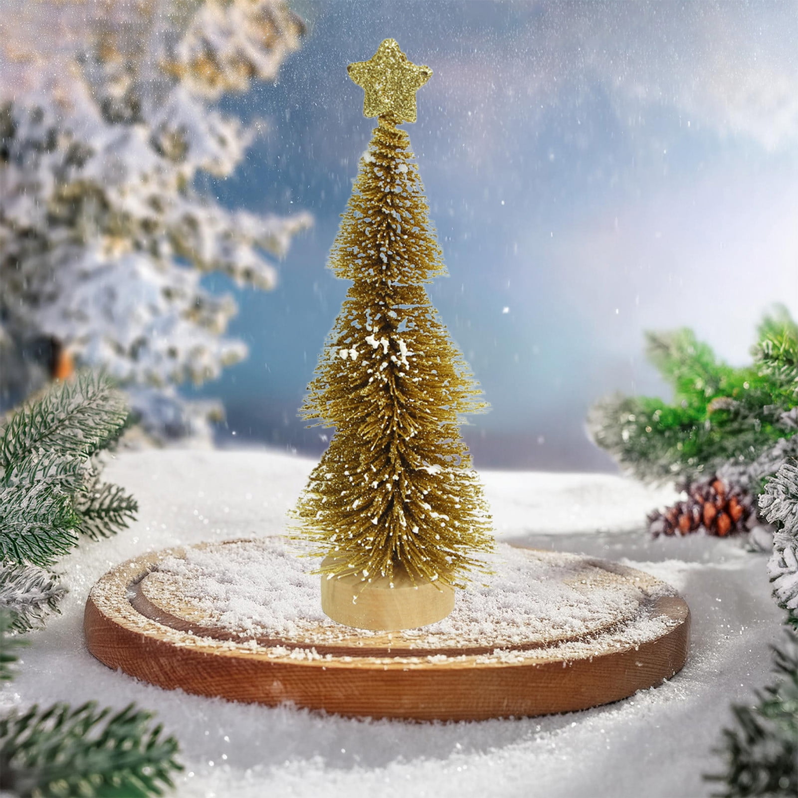 20cm Mini Wooden Christmas Tree, Small Tabletop Ornament, Dipped White ...