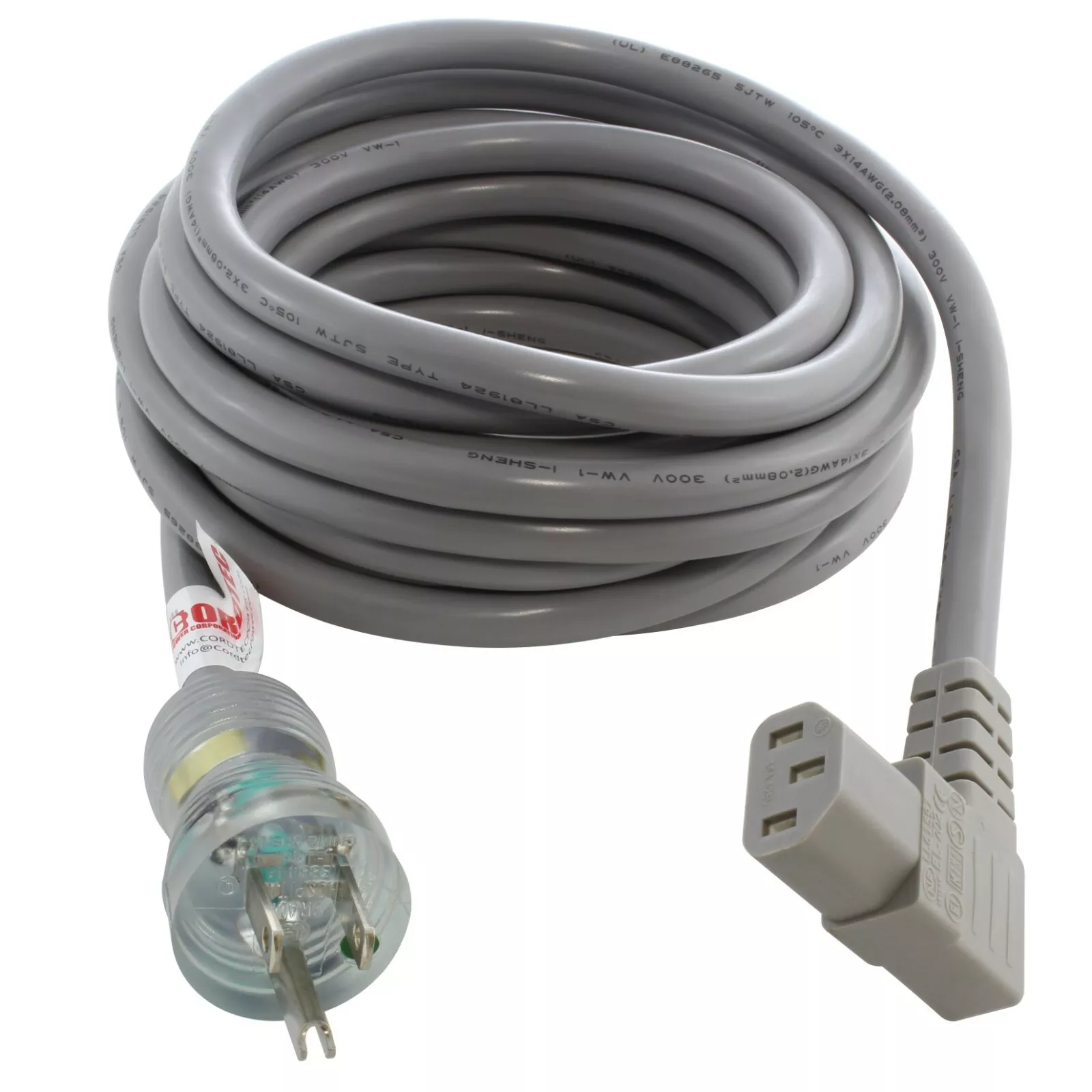 20ft 15A 14/3 Medical Grade Power Cord With Right Angle IEC C13 by AC ...