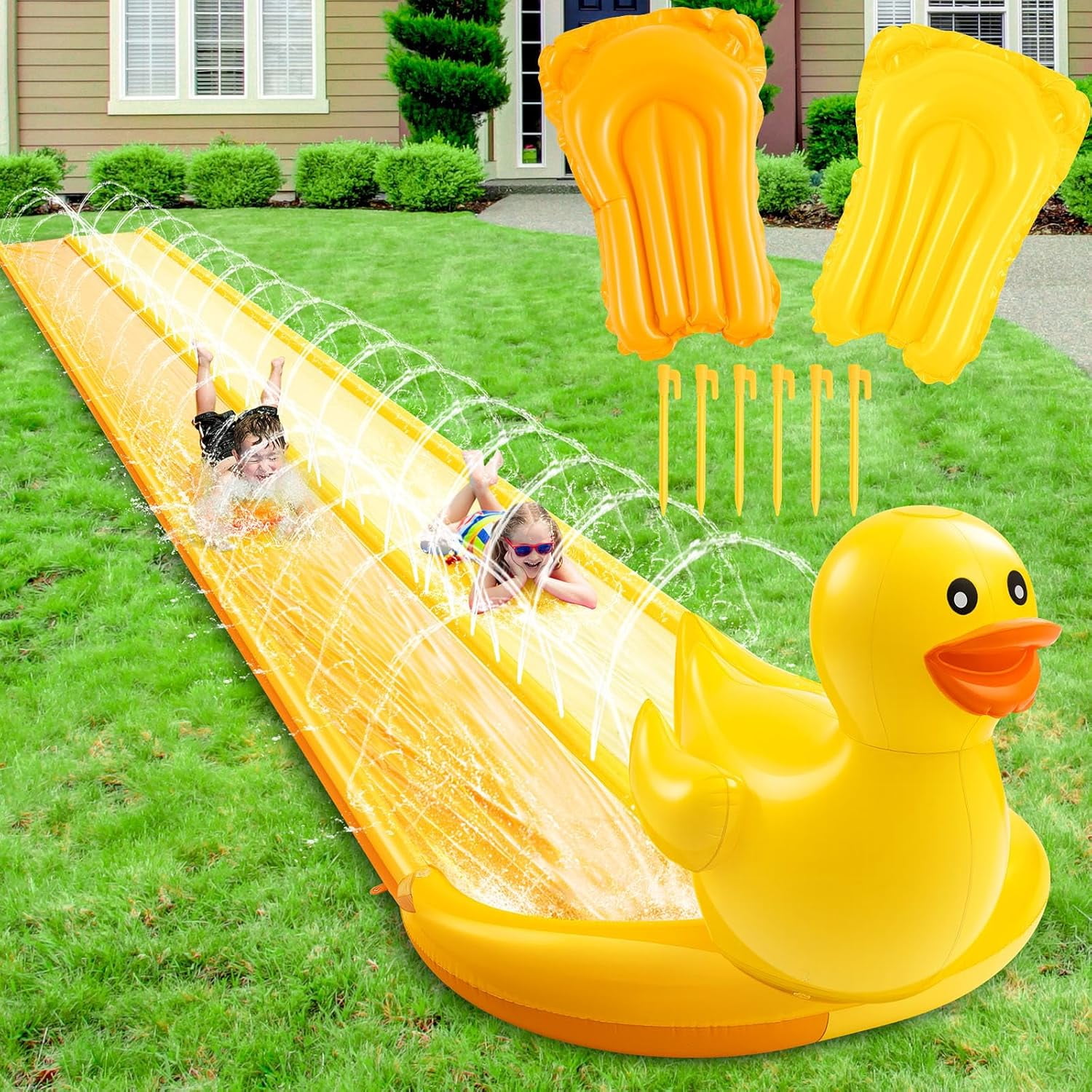 20ft 3D Duck Slip Water Slide Double Lane Lawn Water Slides 3 Sided ...