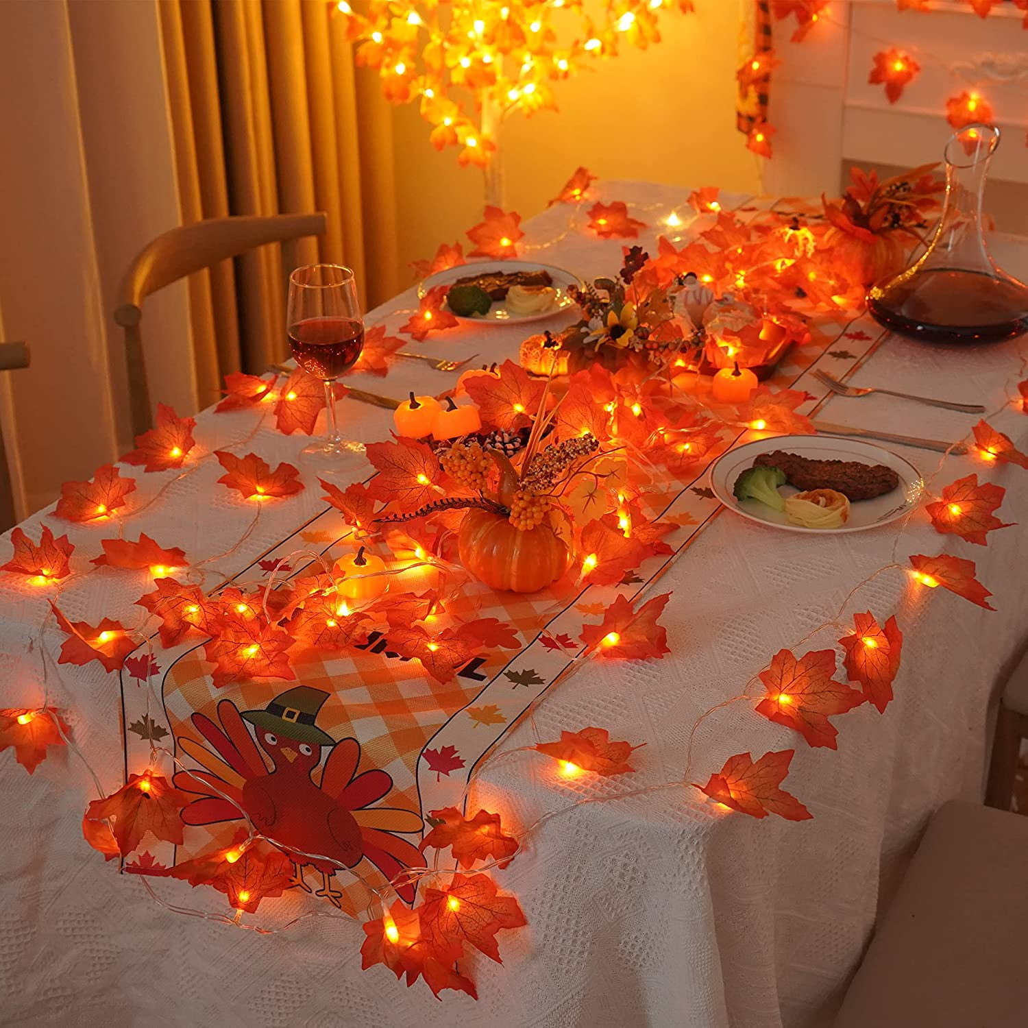 20ft 40 LED Maple Leaf Indoor String Lights, Fall Decorations for ...