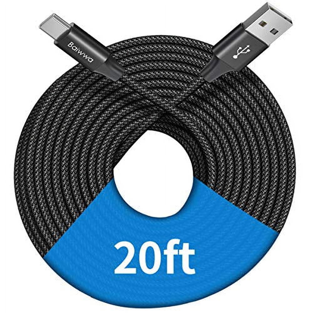 Baiwwa 20ft USB C Charger Cable, Long Nylon Braided USB A to C Cord ...