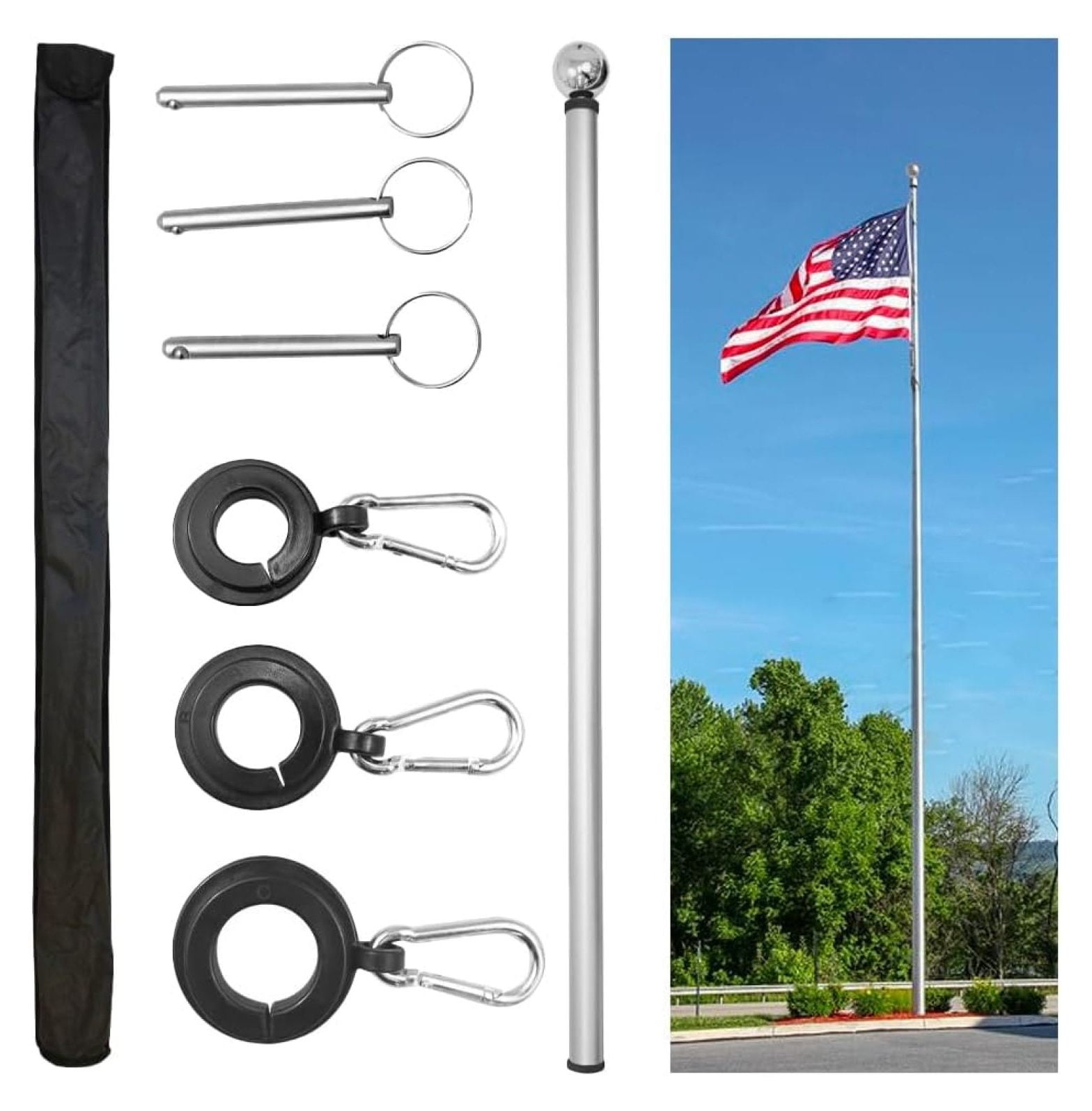 20ft Deluxe Fiberglass Residential Flag Pole - for Multiple Flags ...