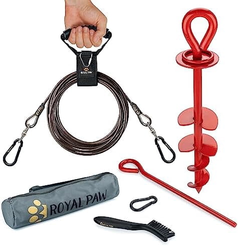 20ft Dog Tie Out Cable and Stake - Dog Stake & Dog Tie Out Heavy Duty ...