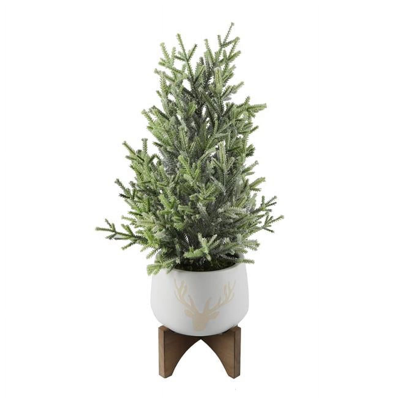 20ft.H Frosted Xmas Tree in Staghead Ceramic on Wood Stand - White - 9 ...