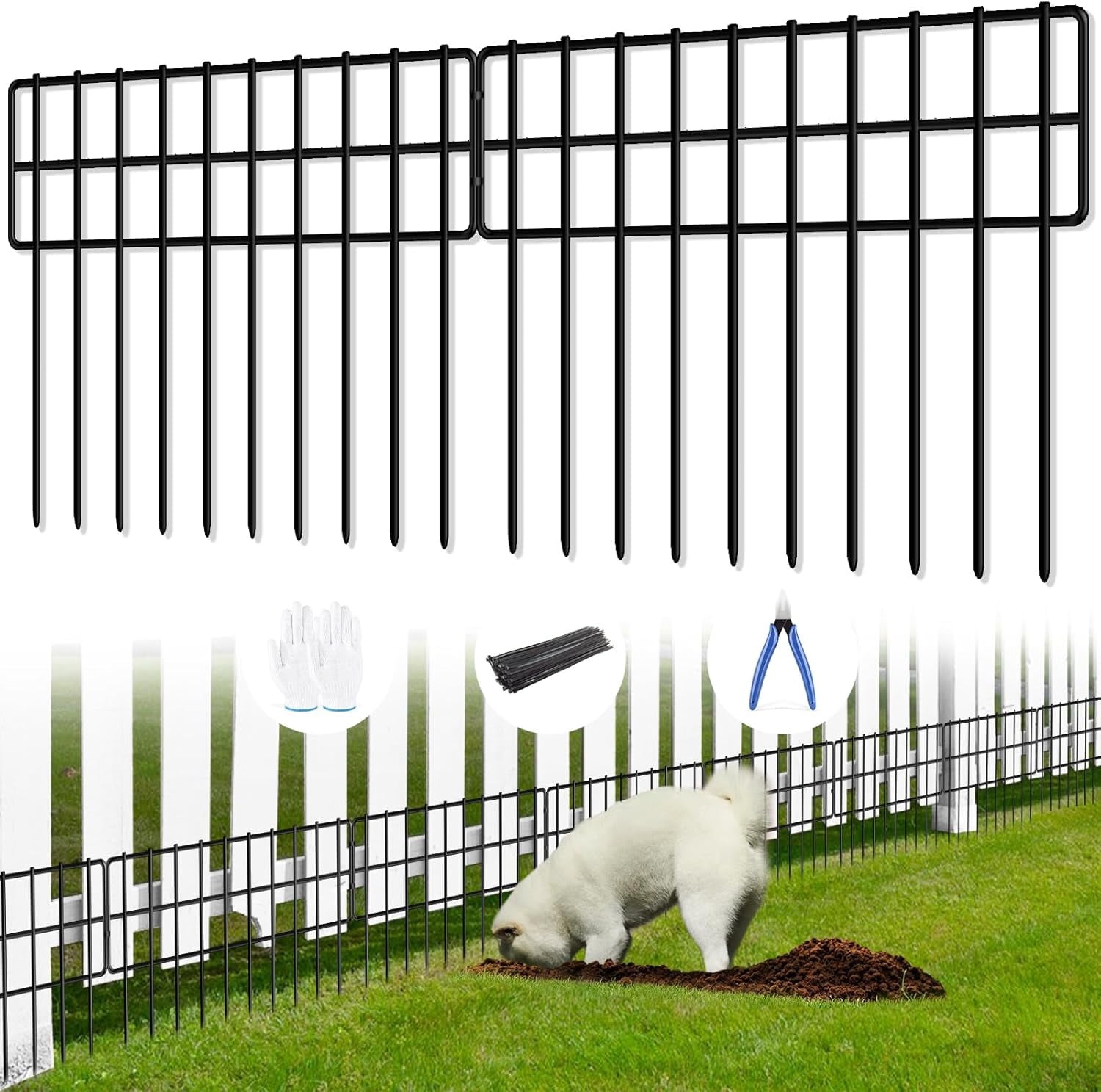 20ft(L) X 13in(H) No Dig Fence, 14 Garden Fence Panels, Rustproof Wire ...
