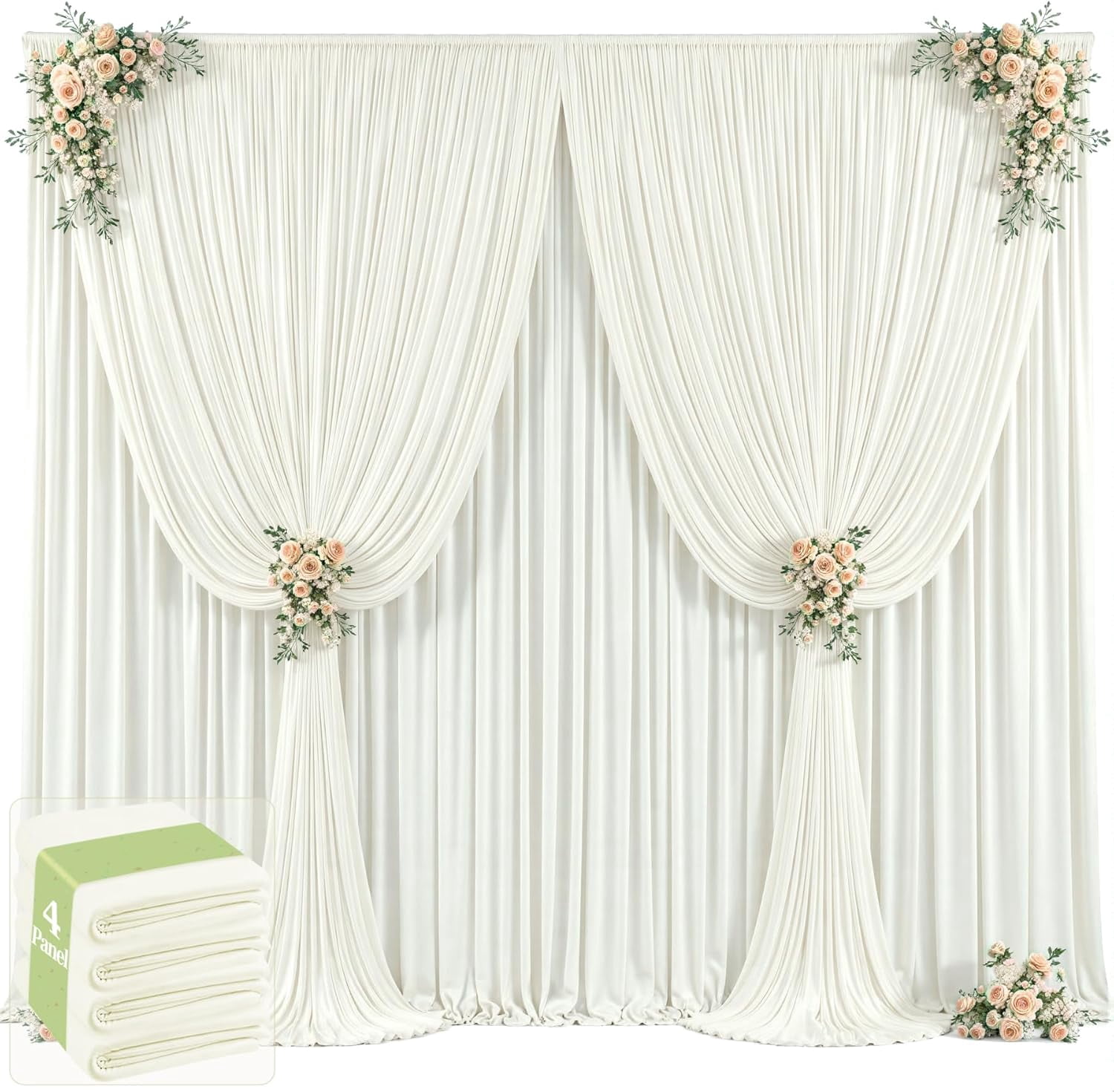20ft x 12ft Ivory Backdrop Curtains Wrinkle Free Backdrop Curtain for ...