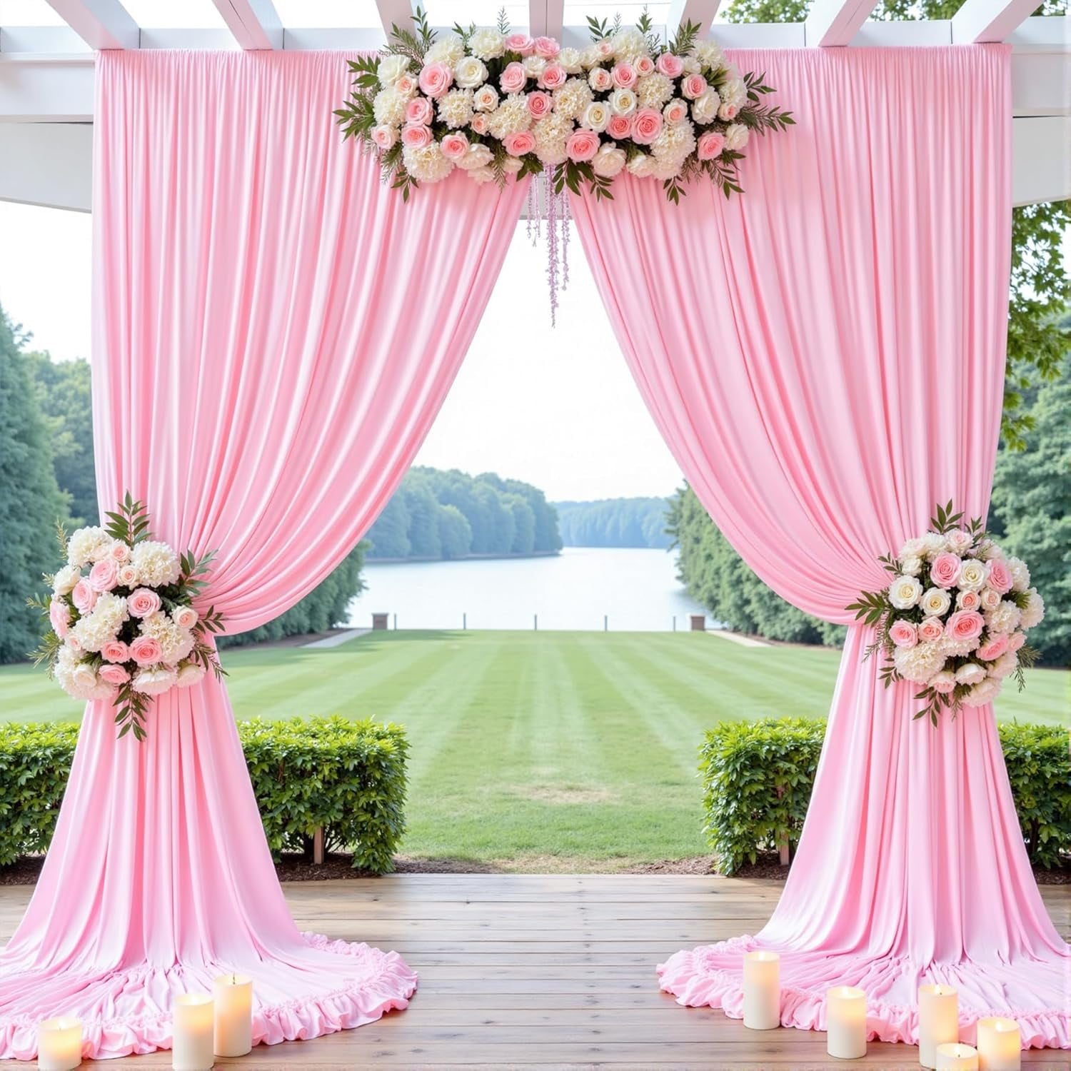 20ft x 12ft Pink Backdrop Curtain for Parties, Wrinkle Free Polyester 4 ...