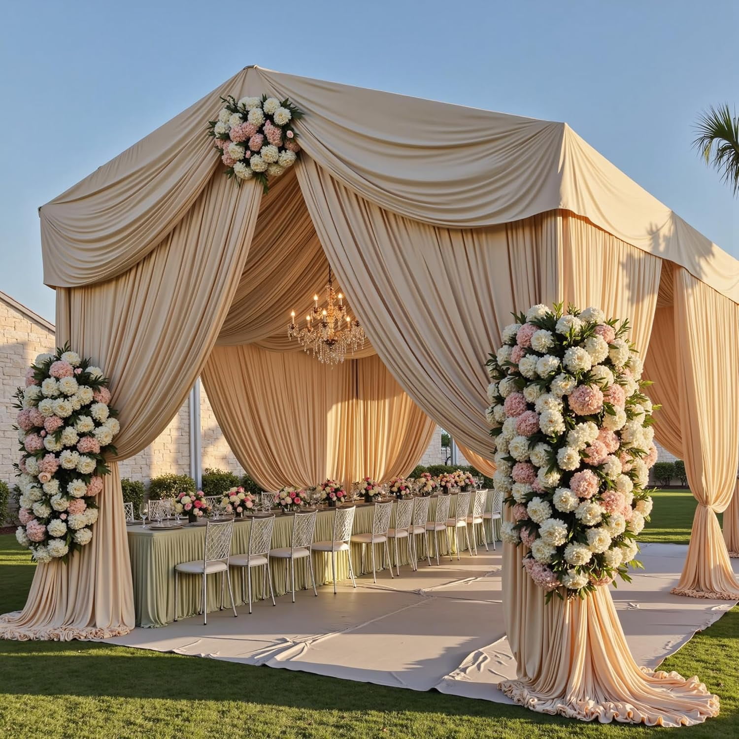 20ftx20ft Beige Ceiling Curtain for Wedding Parties – 4 Panels Wrinkle ...