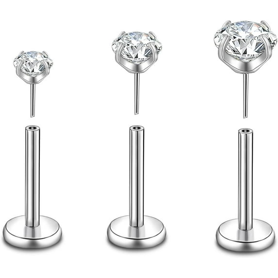 20g/18g/16g G23 Titanium Threadless 2/3/4mm CZ Stud Cartilage Earrings ...