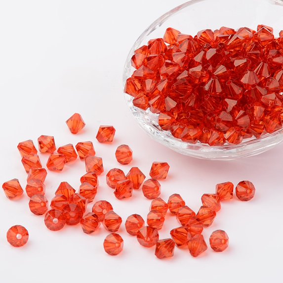 20g Faceted Bicone Transparent Acrylic Beads Dyed Dark Orange 4mm Hole ...
