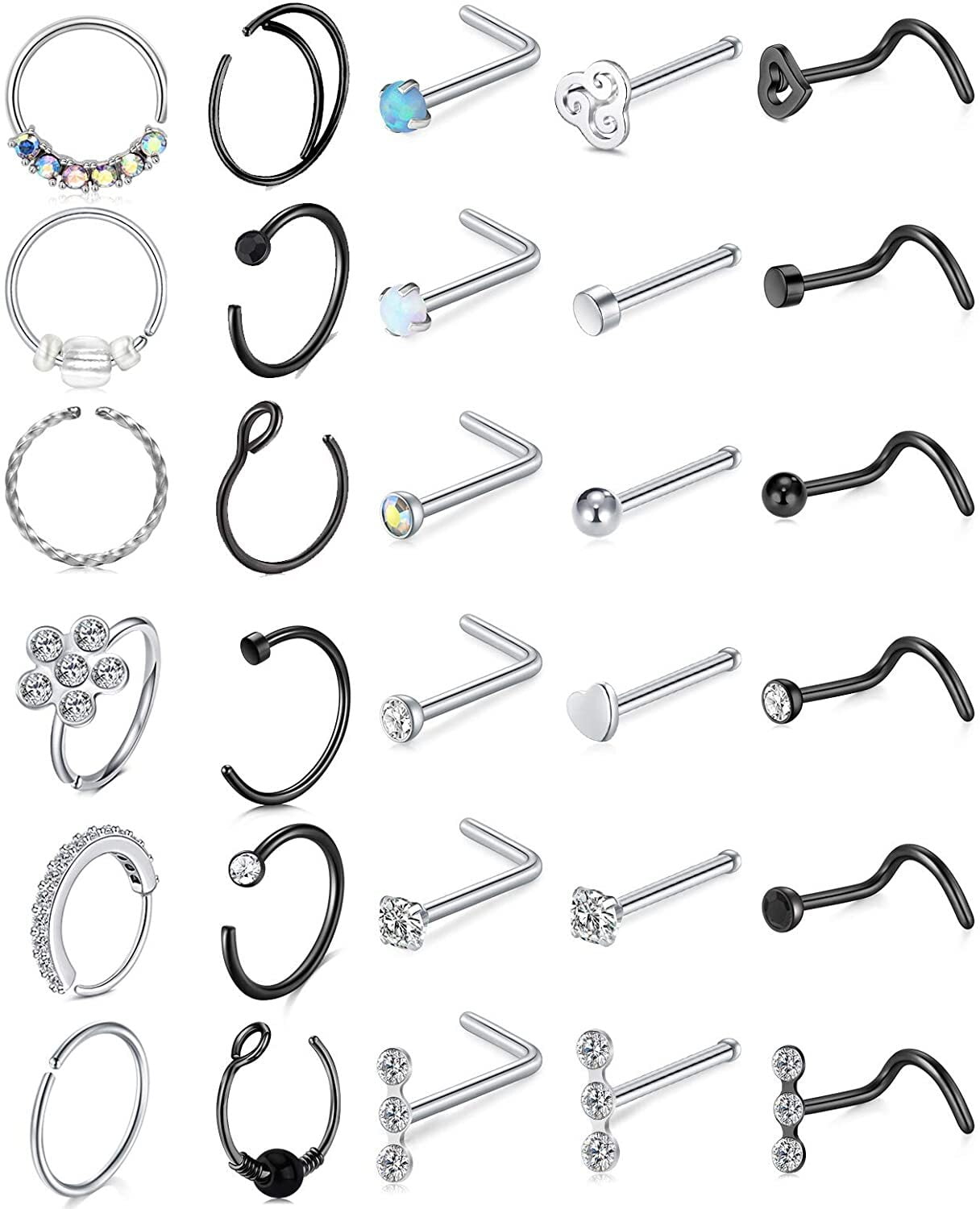 Briana Williams 20g Nose Rings, L-Shape Nose Studs, Diamond, Opal ...