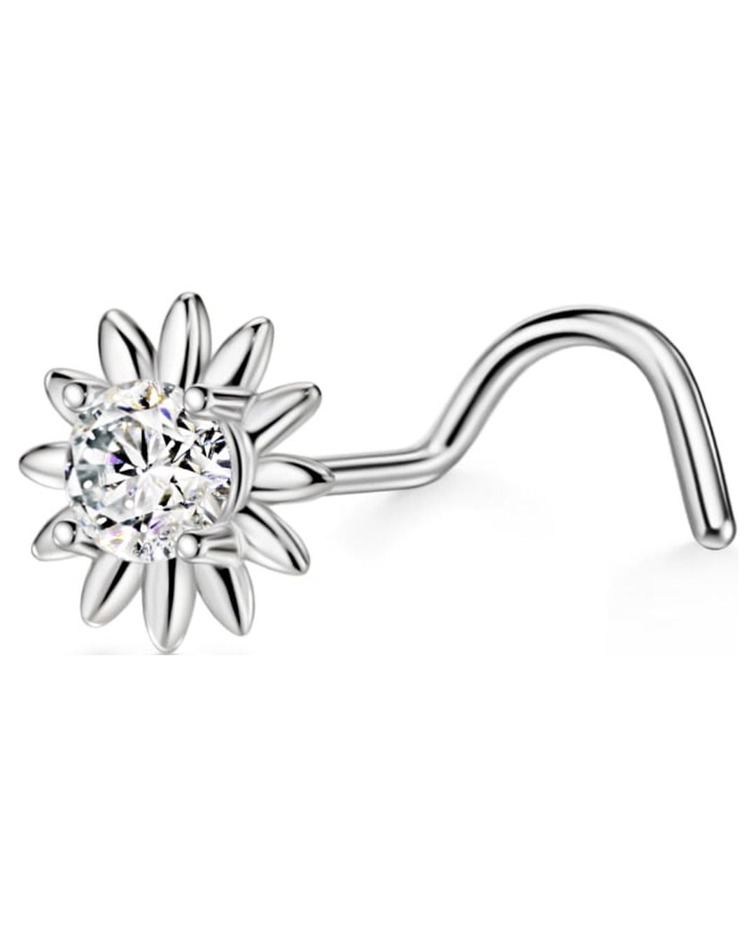20g Nose Screw Surgical Steel Sunflower Nose Studs for Women CZ Nose Rings Studs 20 Gauge Nostril Piercing Jewelry Silver Walmart