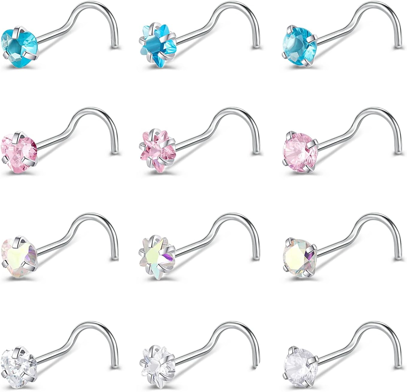 20g Surgical Stainless Steel Nose Stud Ring Piercing Set - 9-12PCS Bone ...