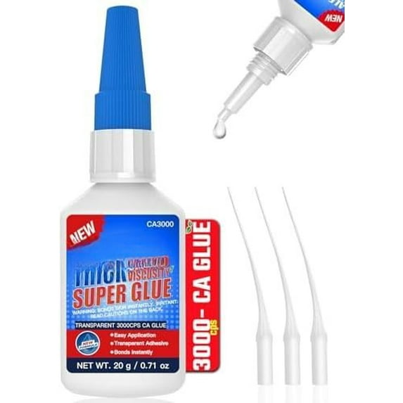 20g Thick CA Glue (3000 CPS), Clear Cyanoacrylate Glue for , Glass ...
