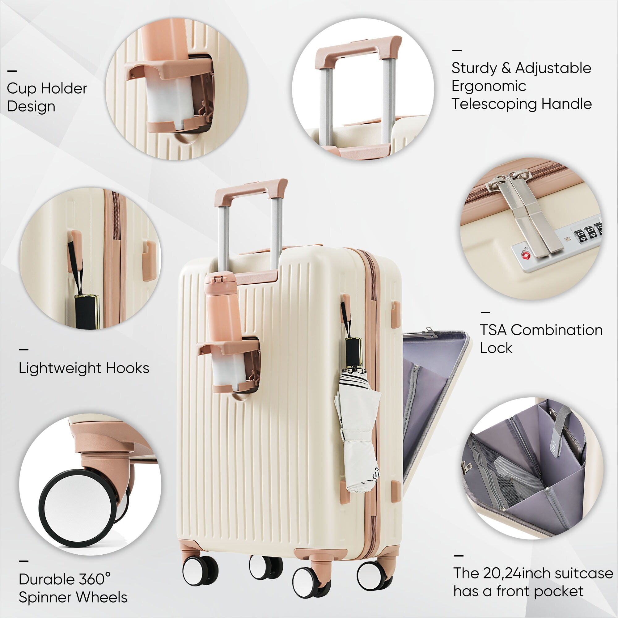 20in Carry-On Luggage with Expandable Travel Bag Set Ivory - Walmart.com