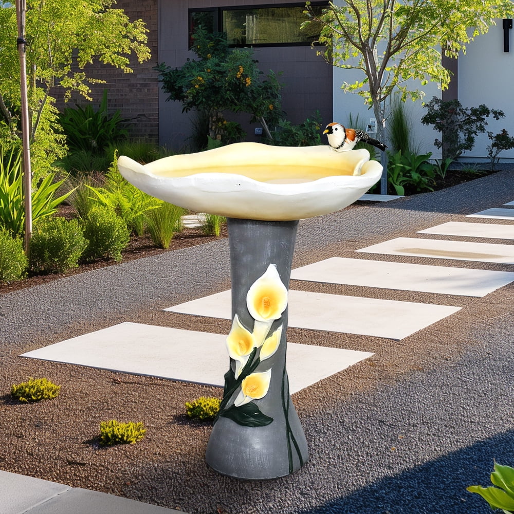 20in Outdoor Callas Bird Bath - Fibre Reinforced Concrete Large Bird ...