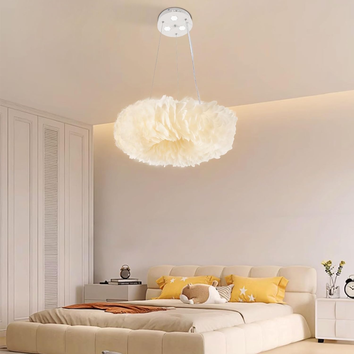 20in White Feather Chandelier Light with Spotlight,Large Chandeliers ...