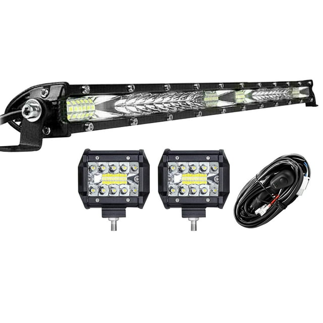20 Inch 120W LED Light Bar + 2x4 Inch 60W LED Spot Flood Light with ...