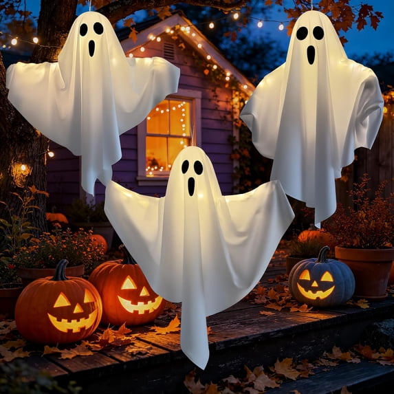 20inch Halloween Light-up Ghost Decorations, White Hanging Flying ...