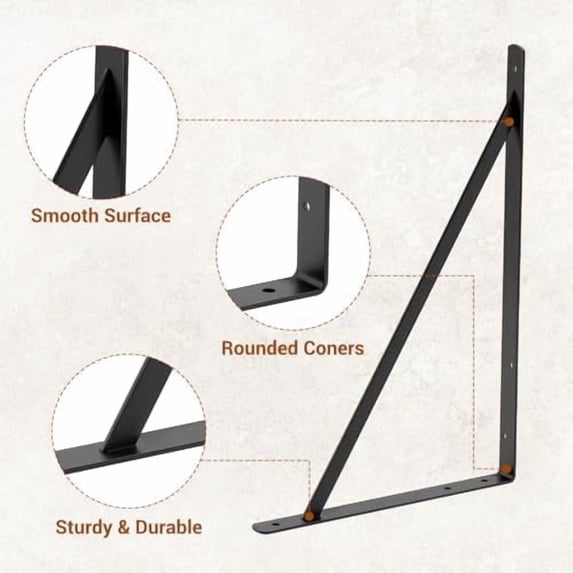 20inch x 13 inch Black Heavy Duty Shelf Brackets 4-Pack, Metal L ...