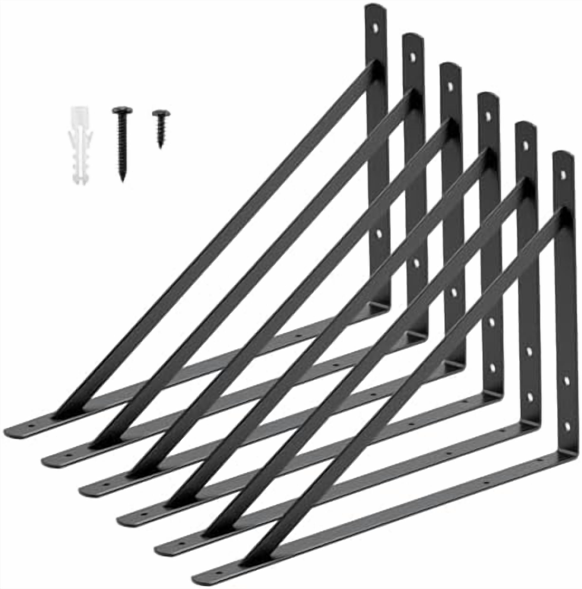 20inch x 13 inch Black Heavy Duty Shelf Brackets 6 Pack, Metal L ...