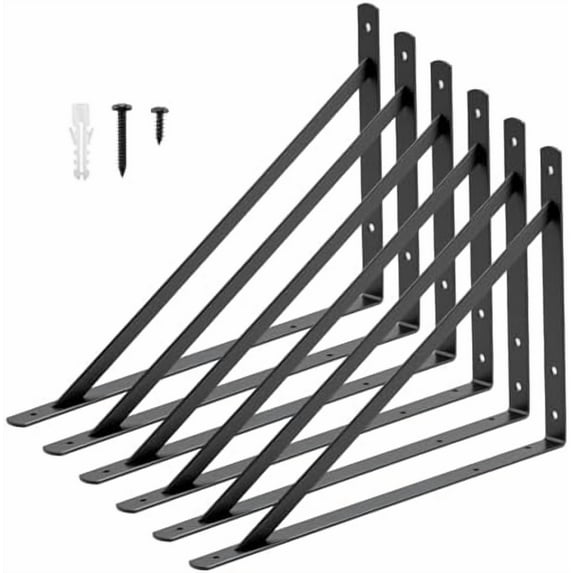 20inch x 13 inch Black Heavy Duty Shelf Brackets 6 Pack, Metal L ...