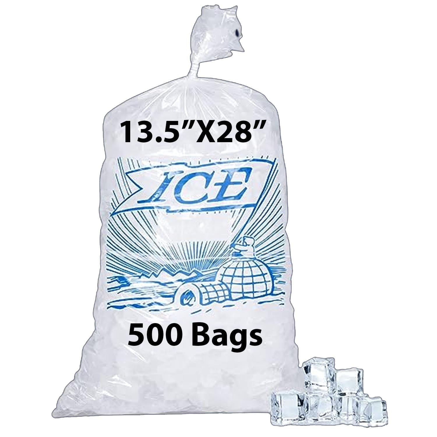 20lb Metallocene Ice Bag - 13.5"x28" & (500 Bags) 1.75Mil Printed Ice ...