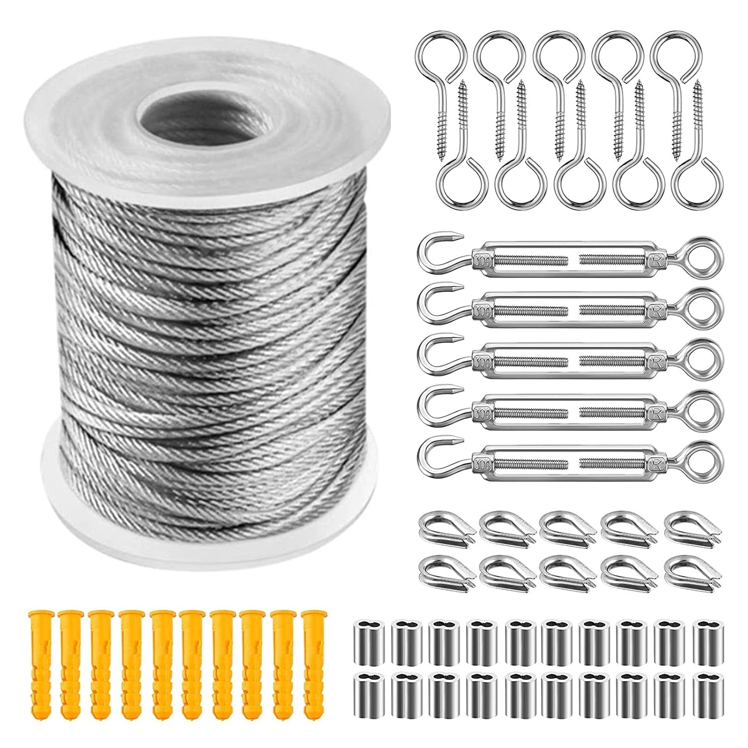 20m 304 Stainless Steel Rope Hanging Kit with Nylon-Coated Cable and ...